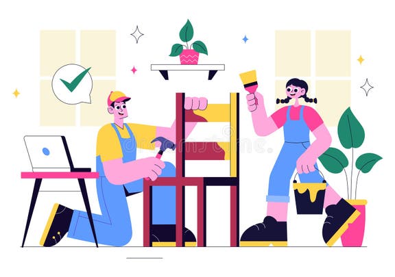 Craft Workshop Vector Illustration Featuring a DIY Class with Artist ...