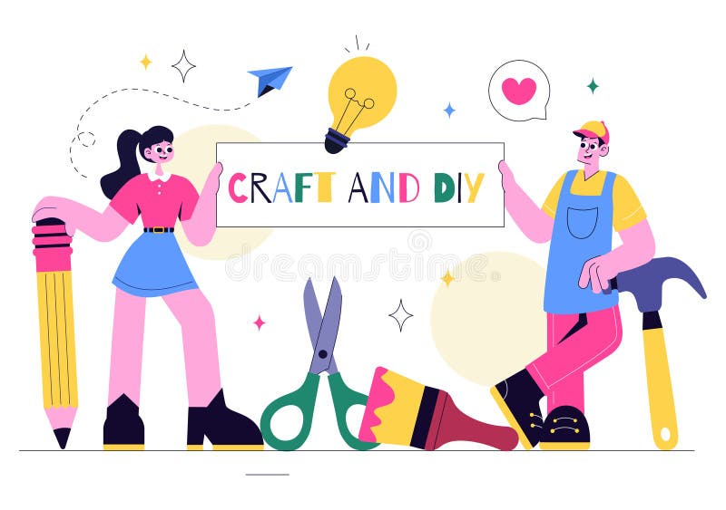 Craft Workshop Vector Illustration Featuring a DIY Class with Artist ...