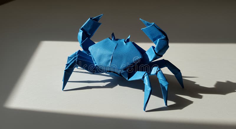 A Crafted Origami Paper Crab Standing on a White Surface in Sunlight ...