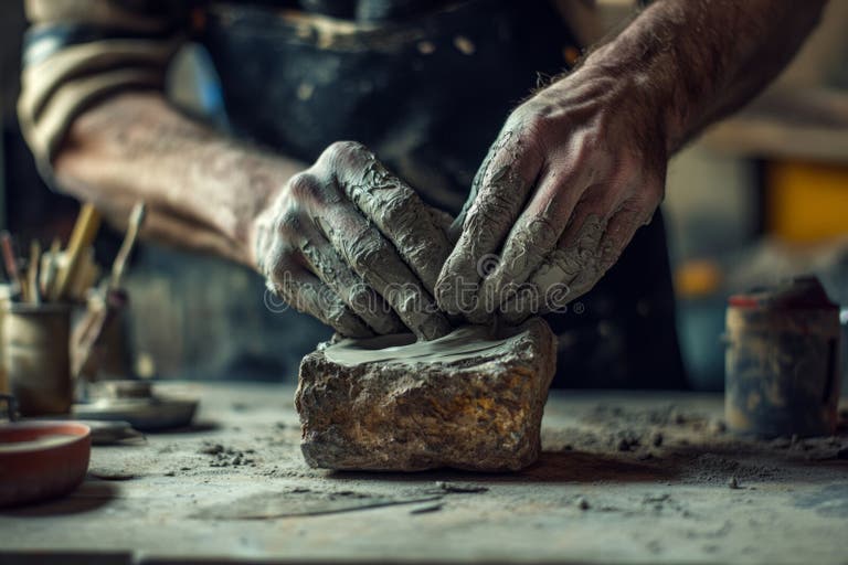 Crafting Art with Hands. the Creation Process Shows Skill and ...