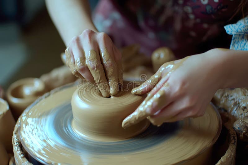 Crafting Artistry at the Pottery Wheel - Hands Shaping Clay for ...