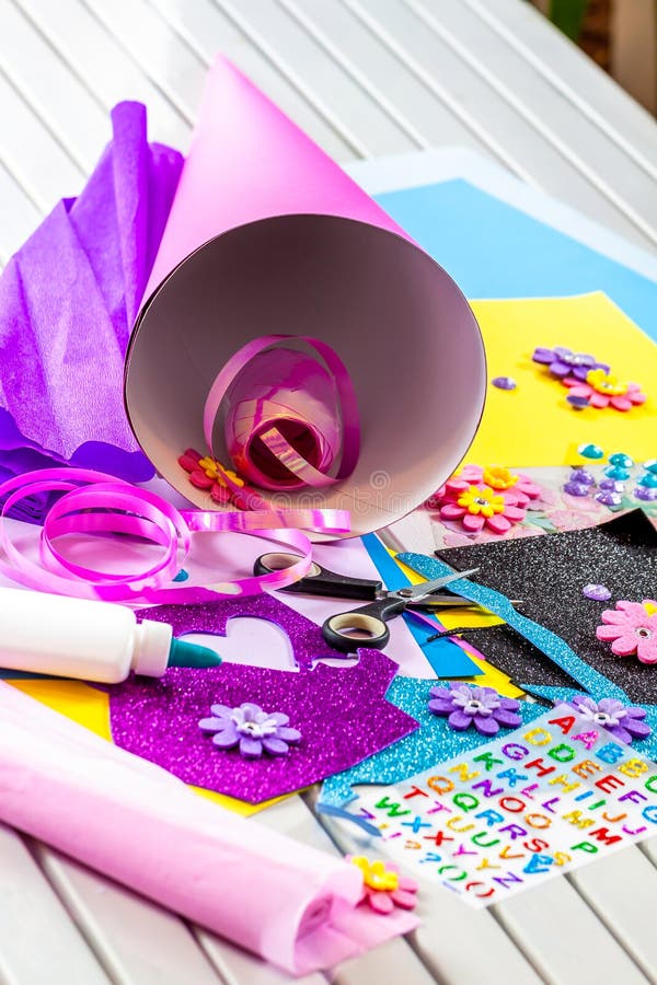 Crafting a Candy Cone from Paper for the First Day of School Stock ...