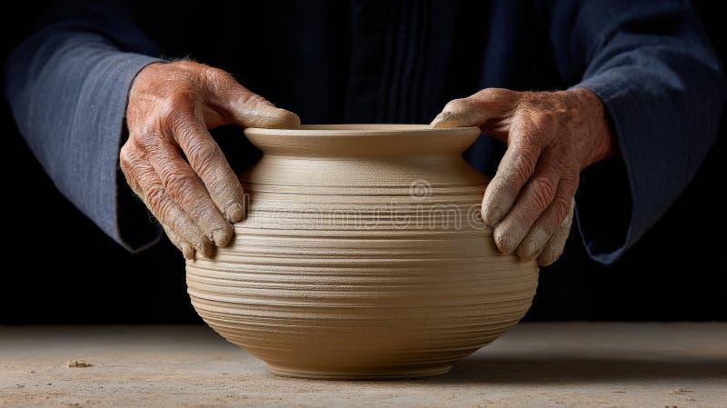 Crafting a Clay Pot with Skilled Hands in Pottery Studio Environment Stock Illustration ...