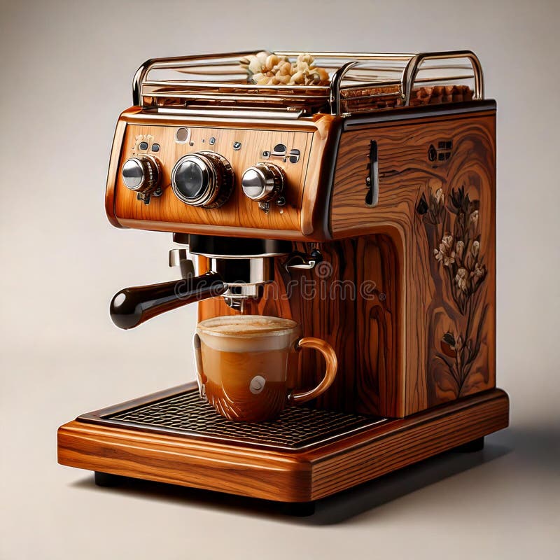Crafting Coffee Elegance: a High-Resolution Wooden Coffee Machine of ...