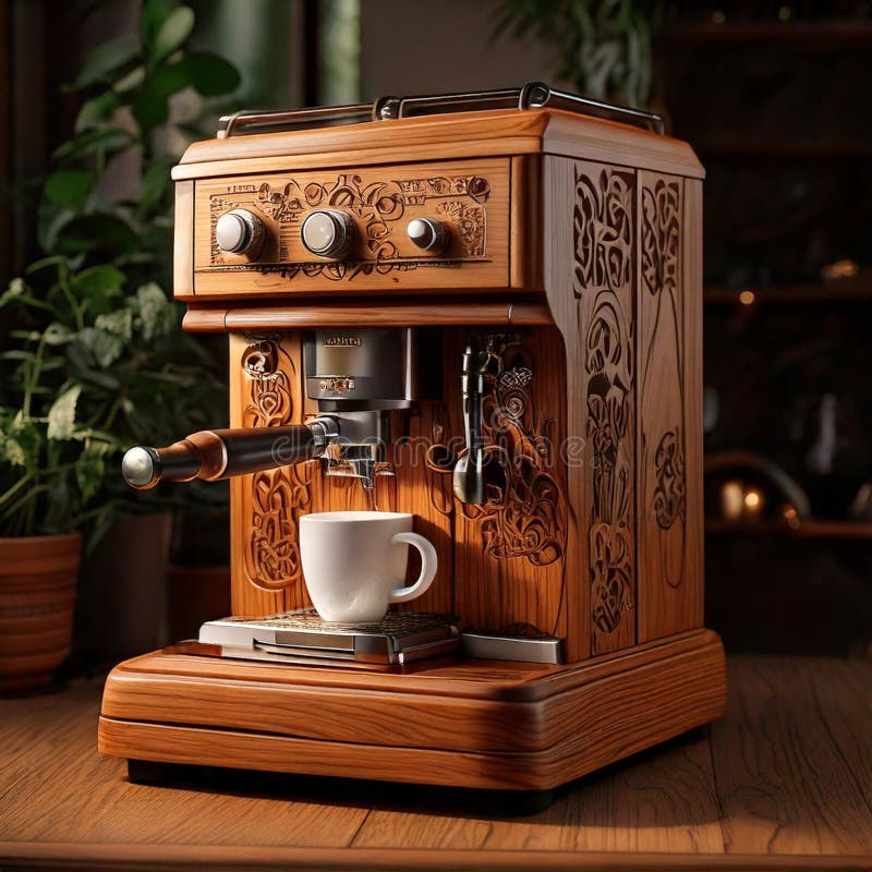 Crafting Coffee Elegance: a High-Resolution Wooden Coffee Machine of ...
