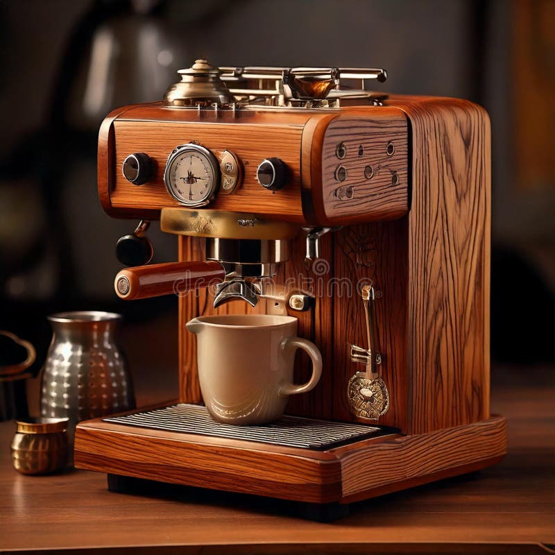 Crafting Coffee Elegance: a High-Resolution Wooden Coffee Machine of ...