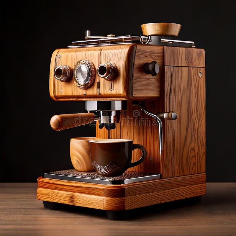 Crafting Coffee Elegance: a High-Resolution Wooden Coffee Machine of ...