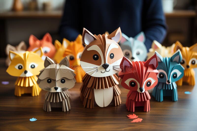 Crafting Colorful Paper Animals on the Table Stock Illustration ...