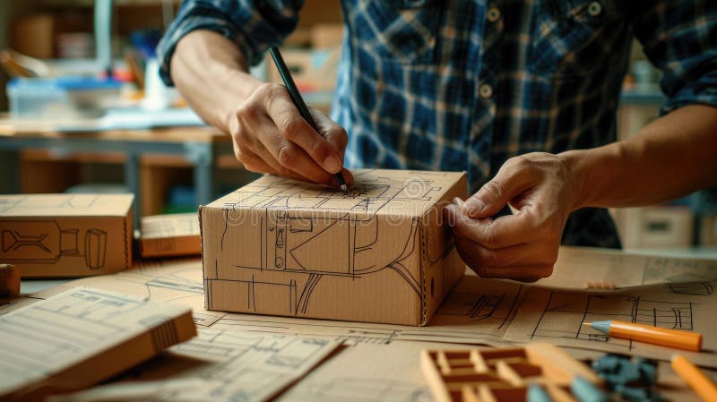 Crafting Creativity, a Designer Sketching Detailed Brown Craft ...