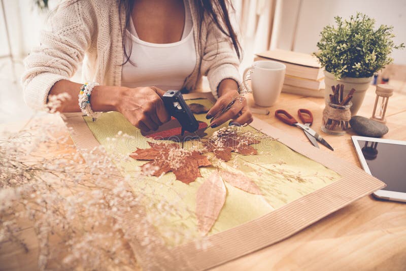 Crafting stock image. Image of glue, hands, autumn, inspiration - 70133921