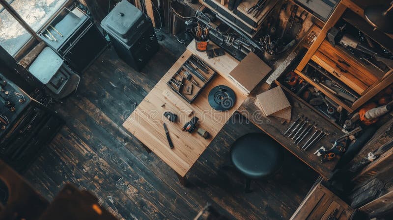 Crafting Excellence Organized Workspace with Tools and Wood for Building Projects Home Workshop ...