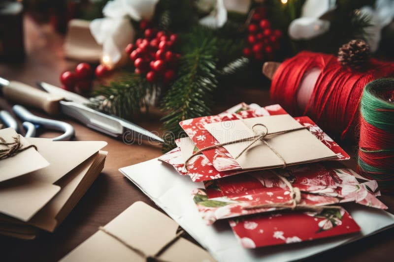 Crafting Handmade Christmas Cards Stock Illustration - Illustration of ...