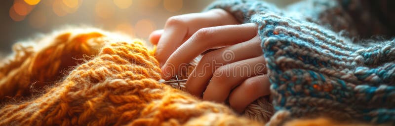 Crafting Joy: Closeup of Hands Creating DIY Project with Yarn, Fabric ...