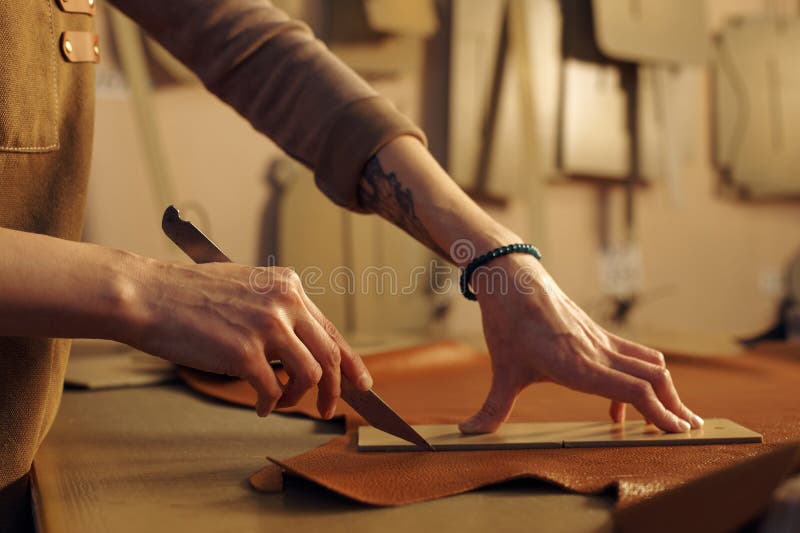 Crafting Leather Goods in Artisan Workshop Setting Stock Image - Image ...