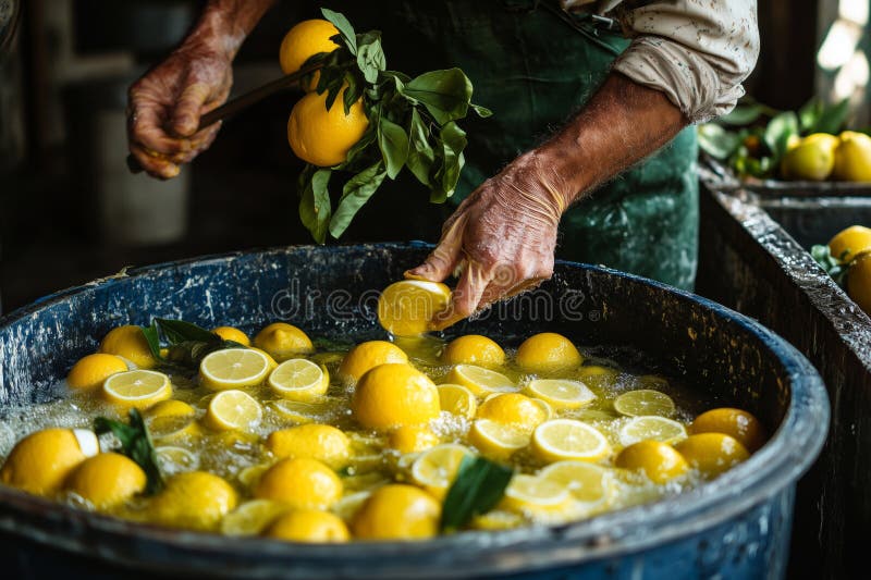 Crafting Limoncello in a Traditional Italian Setting with Fresh Lemons ...