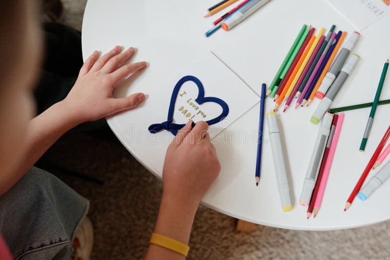 Crafting Love Notes Using Multicolored Markers on Table Stock Photo ...