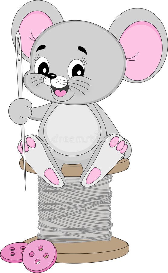 Crafting mouse with needle stock illustration. Illustration of spool ...