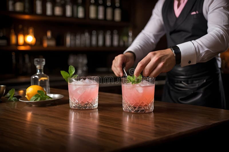 Crafting Pink Cocktail in Sophisticated Bar Setting Stock Illustration ...