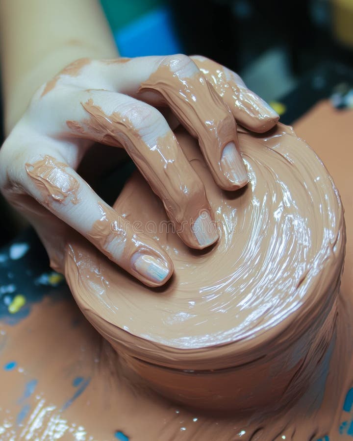 Crafting Pottery with Clay in a Creative Studio Setting during an Art ...