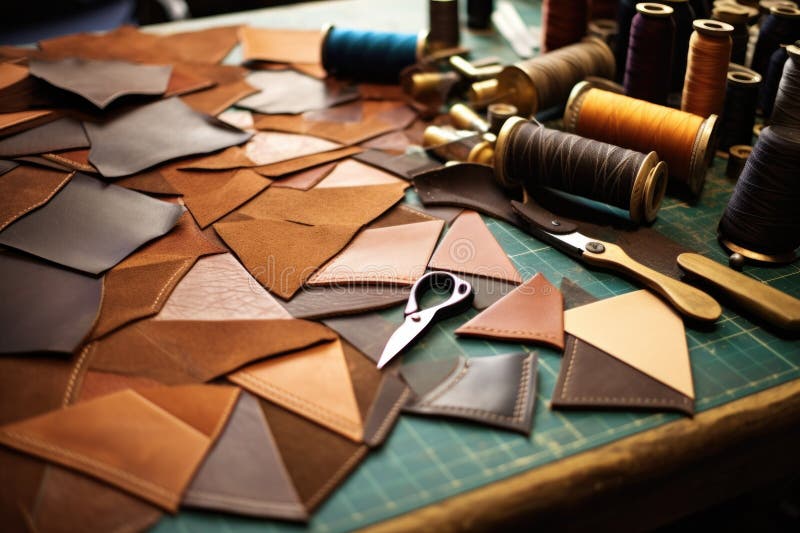 Crafting Process: Leather Pieces Being Cut Stock Illustration ...