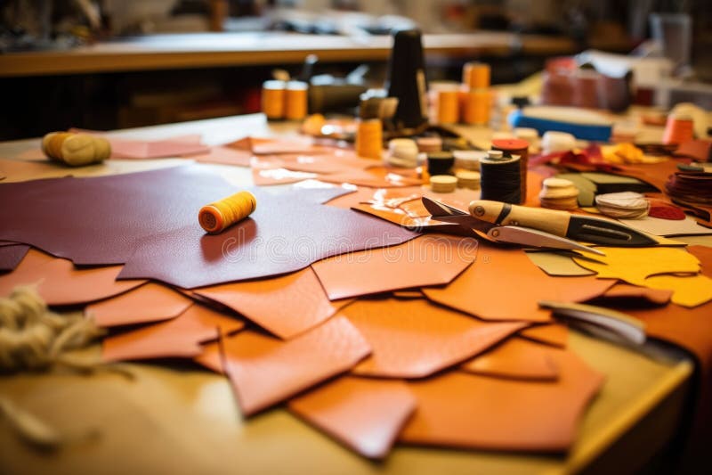Crafting Process: Leather Pieces Being Cut Stock Illustration ...