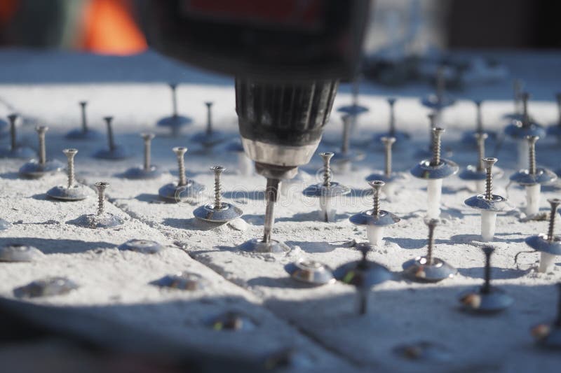 Crafting a Secure Surface with Screws in a Construction Setting Stock ...