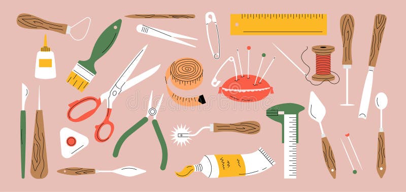 Crafting Set. Tools for Handmade Artists Work Scissors Knife Colorful ...