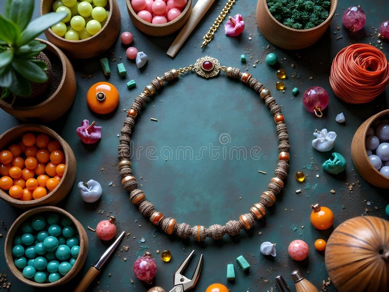 A Crafting Table with Materials for Making Handmade Jewelry Stock ...