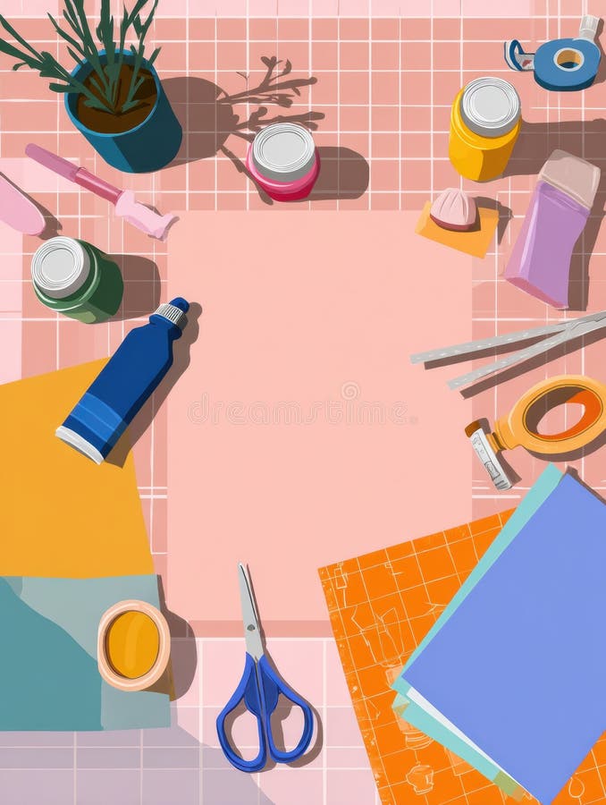 Crafting Table Setup with Colorful Supplies for DIY Projects in a ...