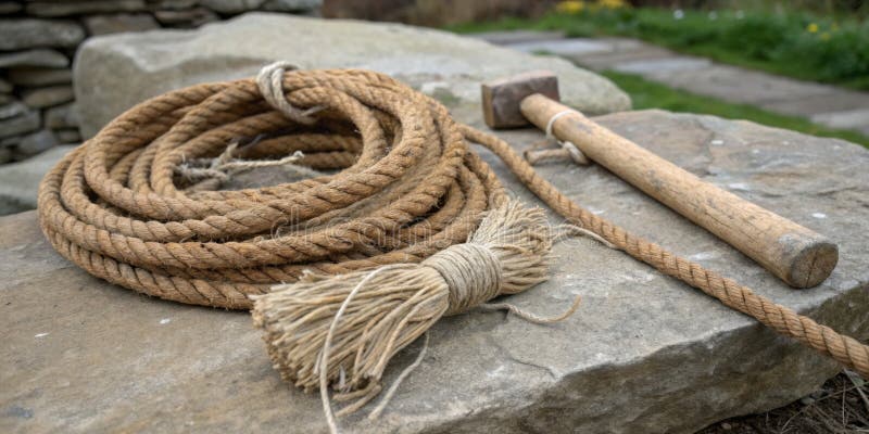 Crafting Tools Laid Out on a Stone Surface in a Rural Setting during a ...