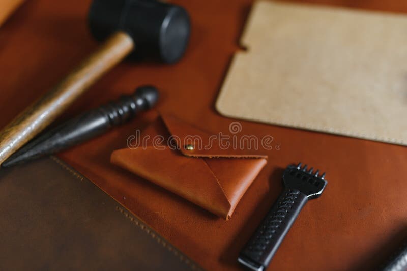 Crafting Tools on Natural Cow Leather in the Tailoring Workshop. Top ...