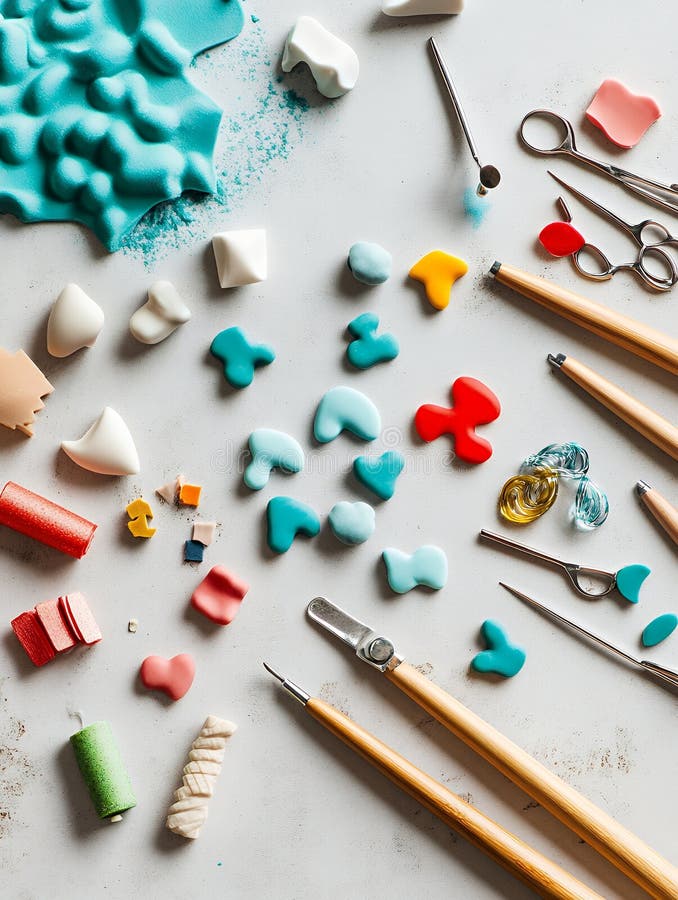 Crafting Tools and Polymer Clay Pieces on a Table, Capturing the ...