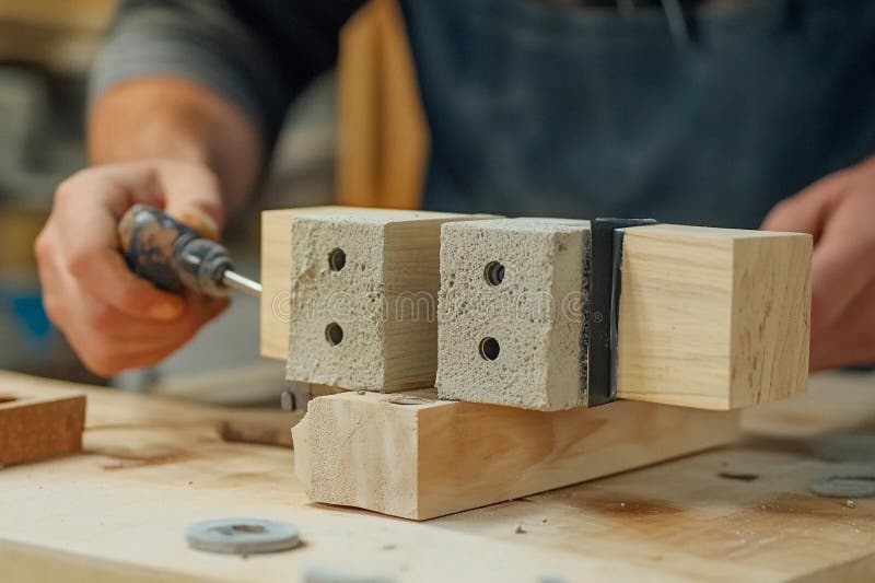 Crafting Wooden Pieces with Precision at a Workshop Bench Using Tools ...