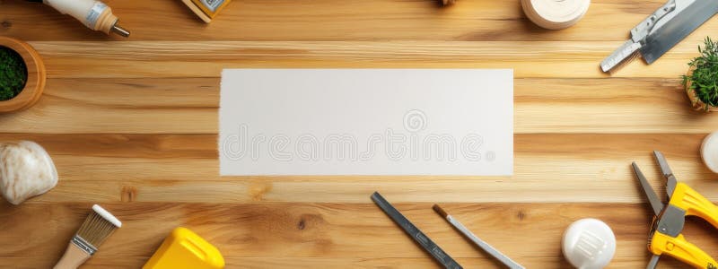 Crafting a Wooden Project: Tools and Materials Arranged on a Workspace ...