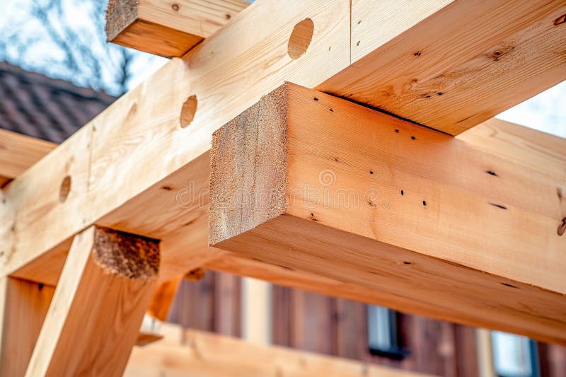 Crafting a Wooden Structure with Precision Beams in a Rustic Workshop ...