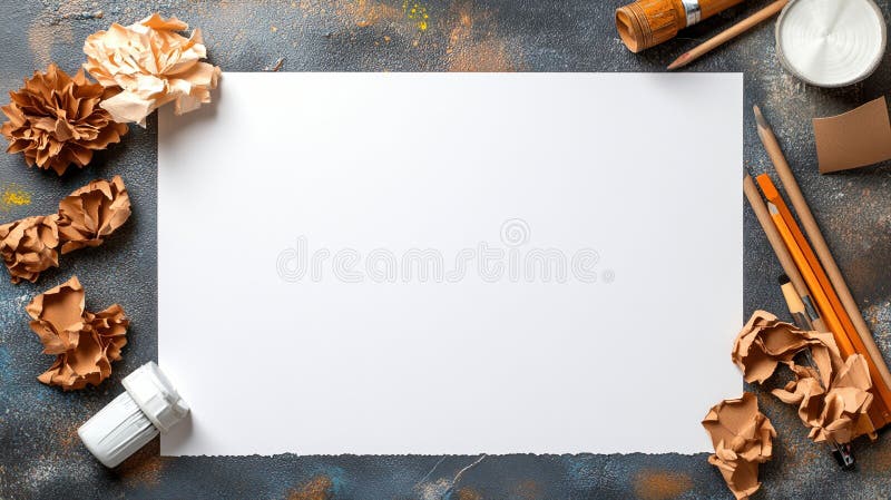 Crafting Workspace with Blank Paper, Tools, and Decorative Elements ...