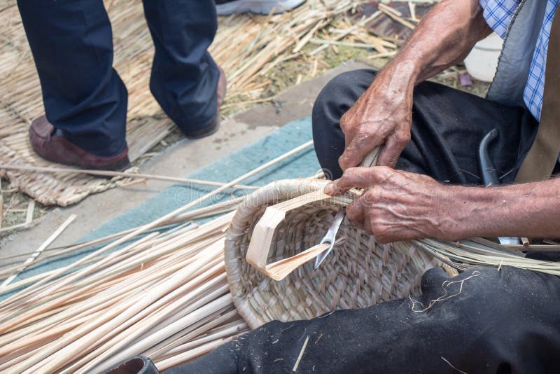 Craftman Hands Making a Wicker Basket Stock Photo - Image of handmade ...