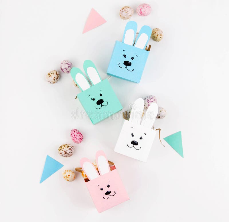 Crafts with Children for Easter from Colored Paper. Boxes Bunnies for ...