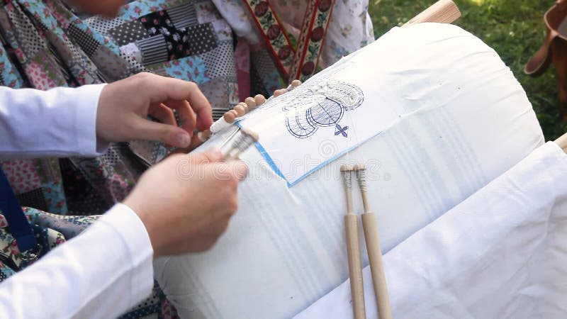 Crafts Fair. Lace Weaving. Close-up. Stock Video - Video of making ...