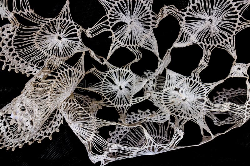 Crafts in White Thread, Manual Elaboration Process with Sewing Needle ...