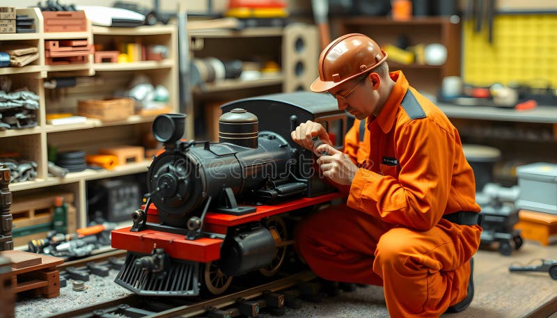Craftsman Assembling a Model Train Stock Illustration - Illustration of ...