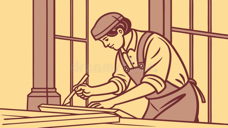 Craftsman or Carpenter Working at a Bench by a Window Vector Art ...