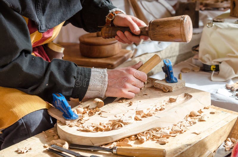 Craftsman Carve a with Gouge Stock Image - Image of manual, work: 62554587