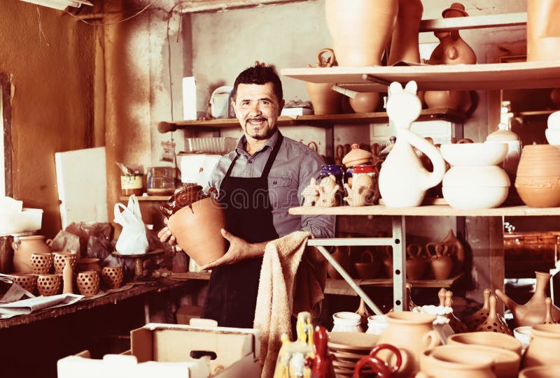 Craftsman in Ceramic Workshop Stock Image - Image of glad, cheerful ...