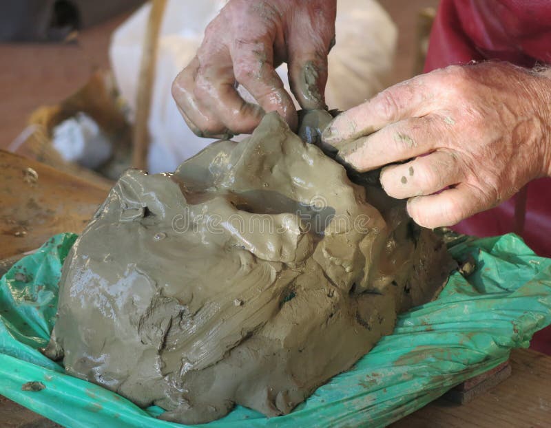 Craftsman Creates a Clay Mask Using Skilled Hands Stock Image - Image ...