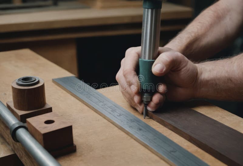 Craftsman Creating Unique Art with Metal and Wood in Well-lit Workshop ...