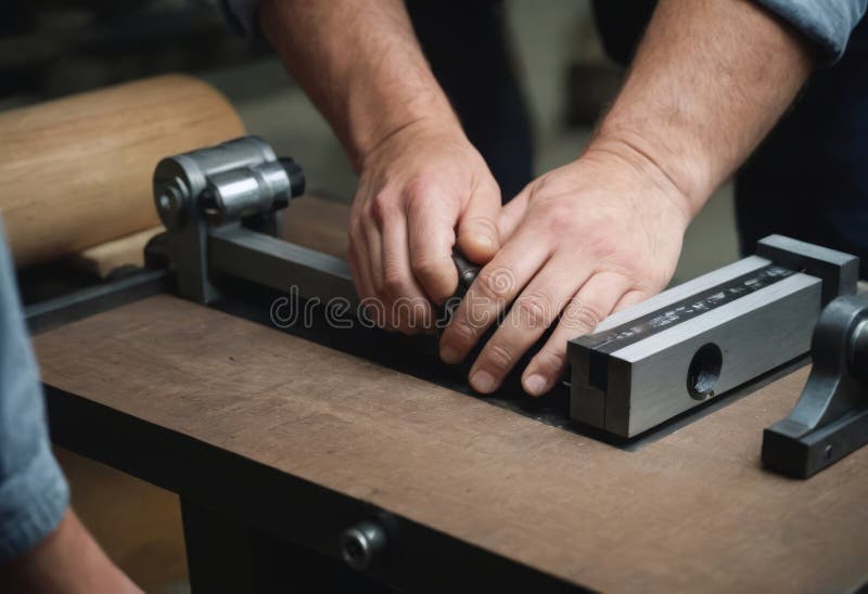 Craftsman Creating Unique Art with Metal and Wood in Well-lit Workshop ...