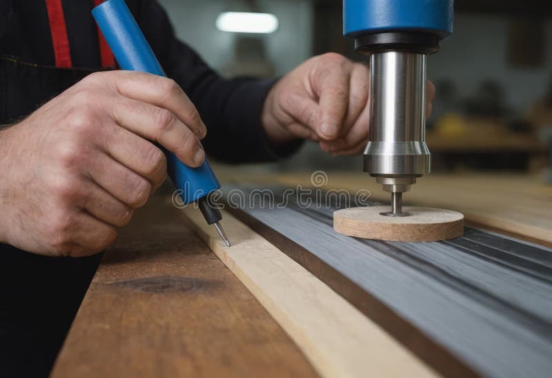 Craftsman Creating Unique Art with Metal and Wood in Well-lit Workshop ...