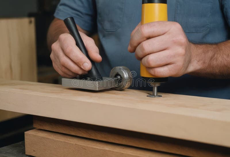 Craftsman Creating Unique Art with Metal and Wood in Well-lit Workshop ...