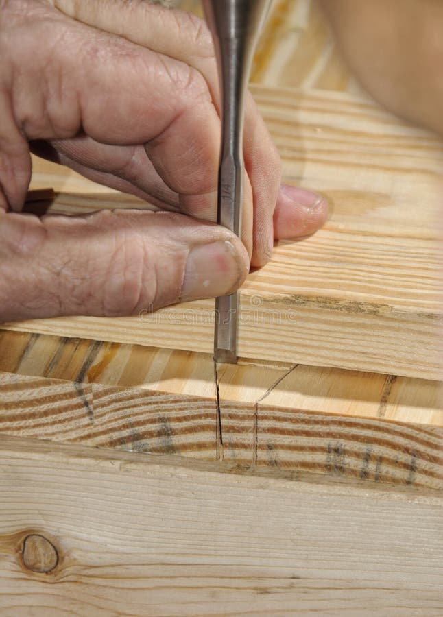 Craftsman Cutting a Dovetail Joint with a Chisel Stock Image - Image of ...